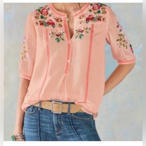 Sundance | Tops | Sundance Womens Isla Rose Embroidered Floral Peach ...